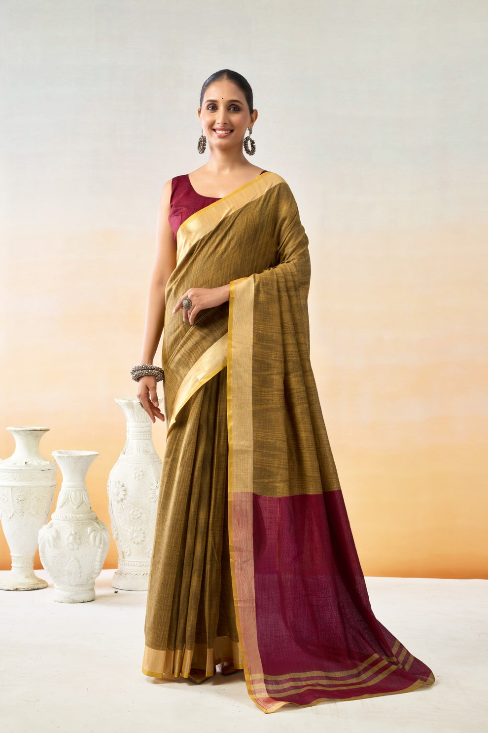 SRAVANI COTTON LINEN SAREES – Kruthika Designer Studio